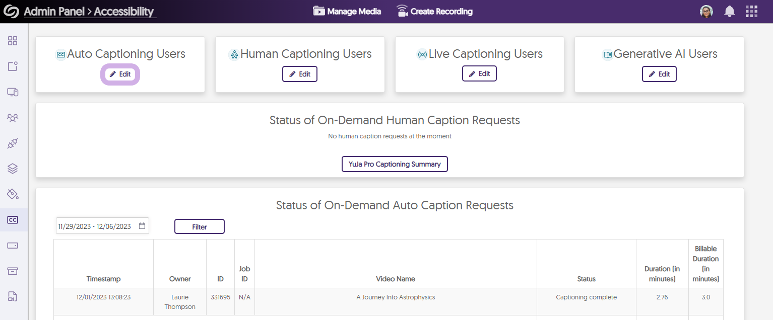 Assigning Auto-Captioning Permissions – YuJa Help Center
