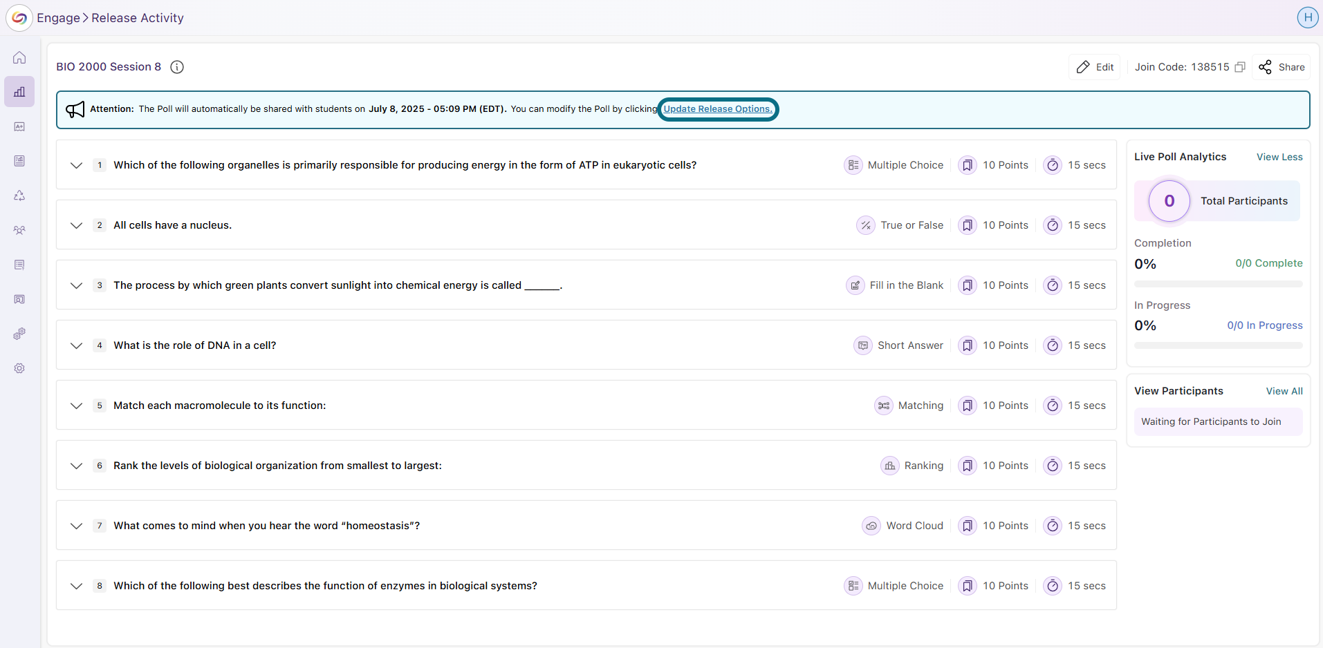 Releasing an Engage Poll – YuJa Help Center