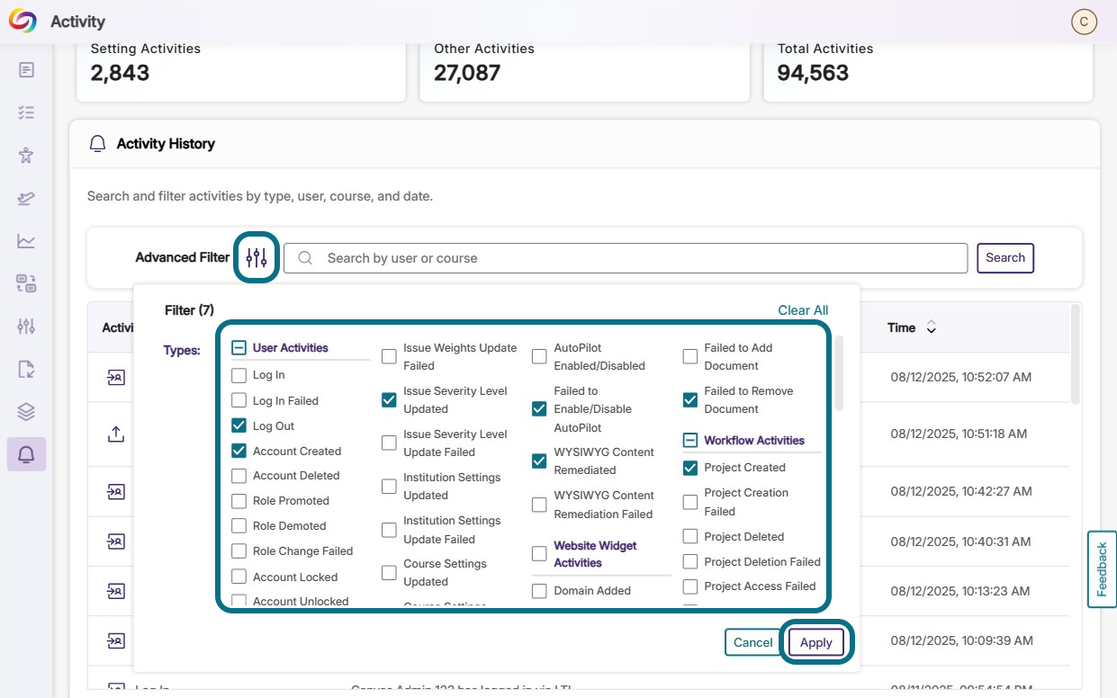 Using the Activity Panel in Panorama – YuJa Help Center