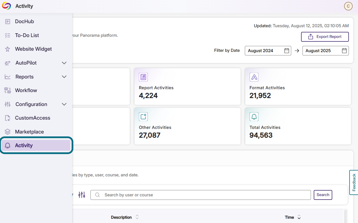 Using the Activity Panel in Panorama – YuJa Help Center