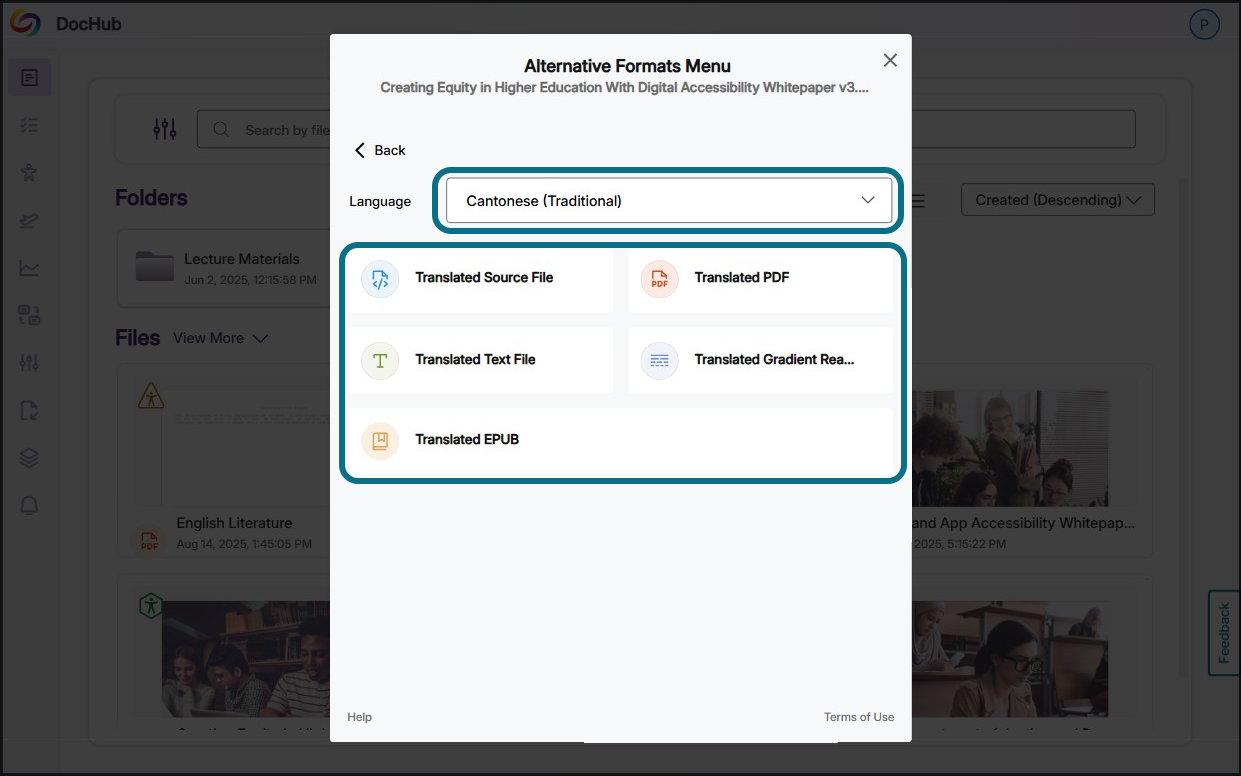 Translating Your File Using the Alternative Formats Menu – YuJa Help Center