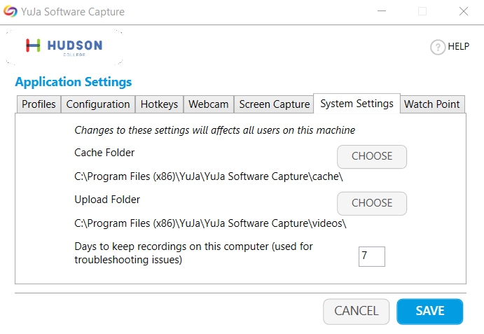 System Settings in Software Capture for PC – YuJa