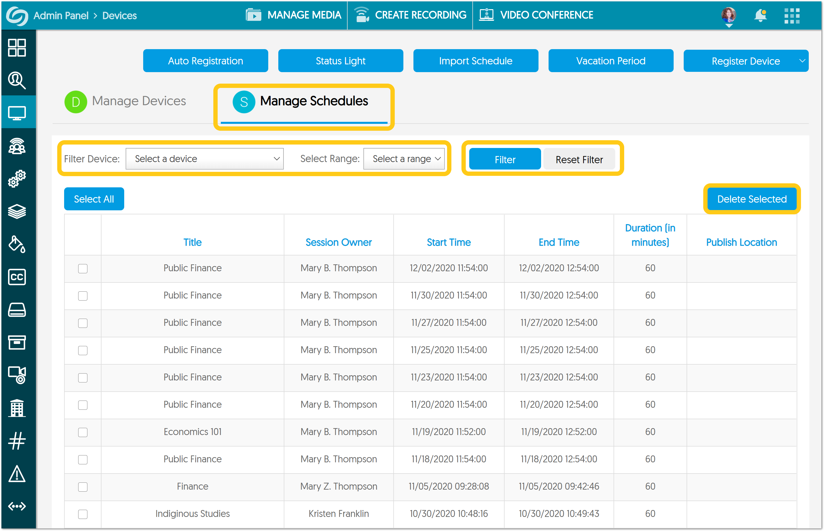 Viewing and Managing the Device Schedule – YuJa