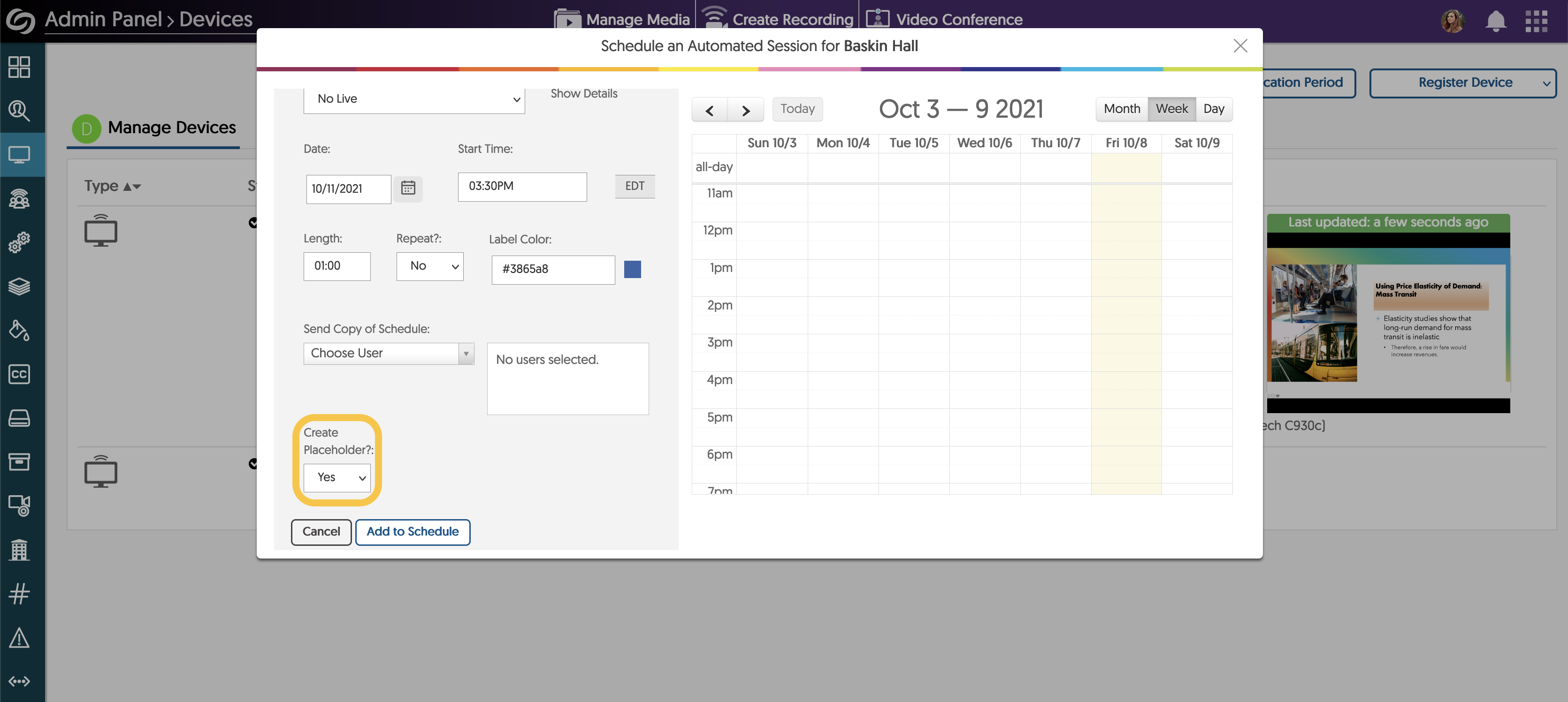 Creating a Media Placeholder for Scheduled Events – YuJa Help Center